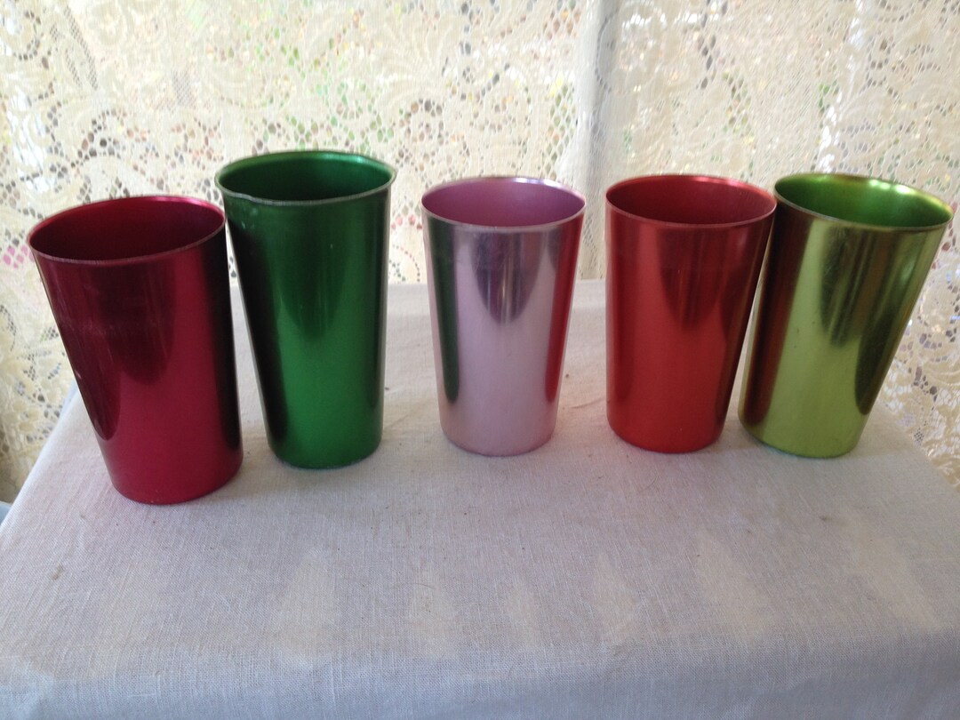 4 Rainbow Anodized Aluminum Tumblers Bascal Italy 1960s Good Condition ...