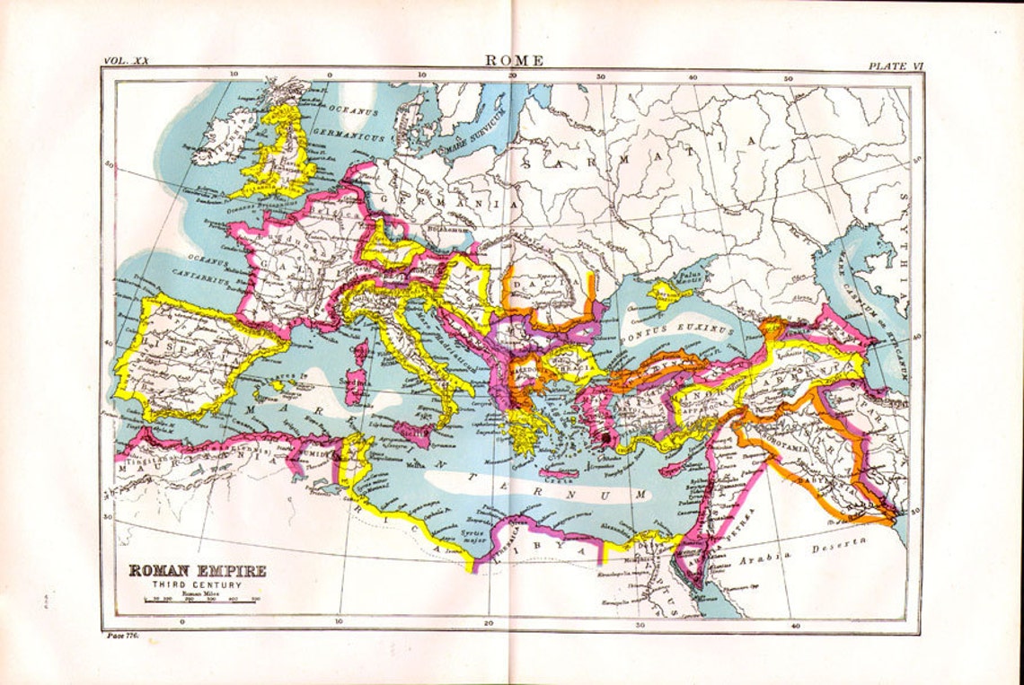 Roman Empire Third Century Map Antique Copper Engraved European ...