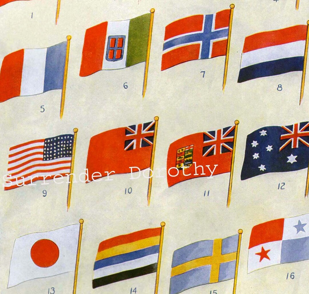 National Flag Chart Banners of Many Nations 1915 Vintage Lithograph ...
