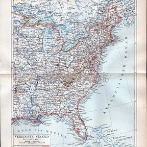 United States Eastern Seaboard Map 1906 East Coast Edwardian Antique ...
