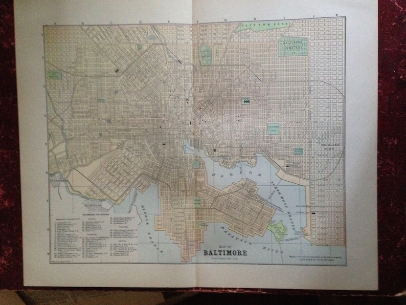 Baltimore Maryland Map 1890 Vintage Victorian Antique Copper Engraving ...