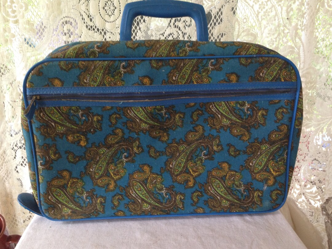 Bantam Blue Paisley Overnight Suitcase Laptop Case Aqua Green Gold ...