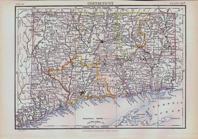 Connecticut USA State Map Antique Aquatint Copper Engraved - Etsy