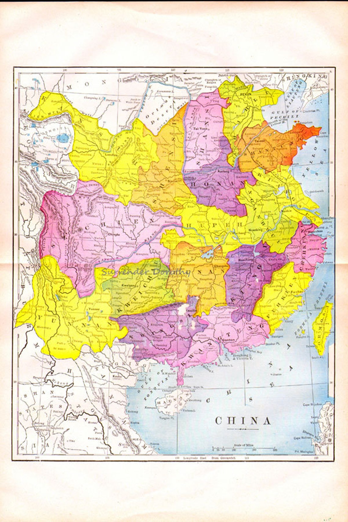 China Map Antique Copper Engraving Asian Cartography 1892 Vintage ...