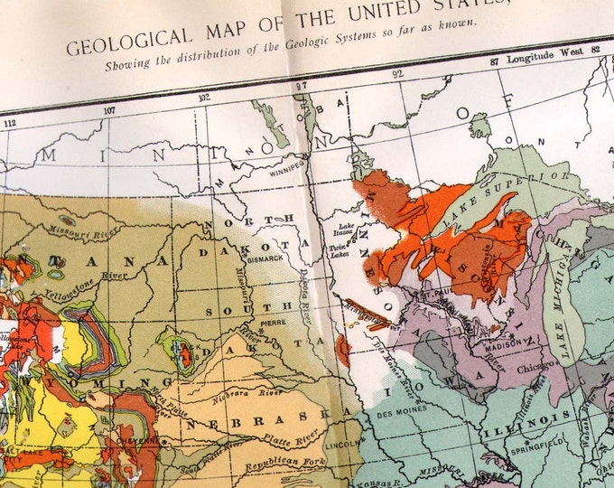 United States Geological Map Victorian Antique Copper Engraved Geology ...