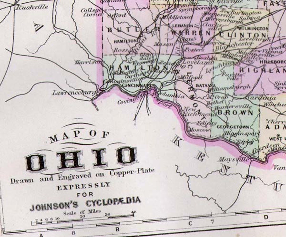 Ohio Map 1896 Copper Engraved USA State Antique Victorian Cartography ...