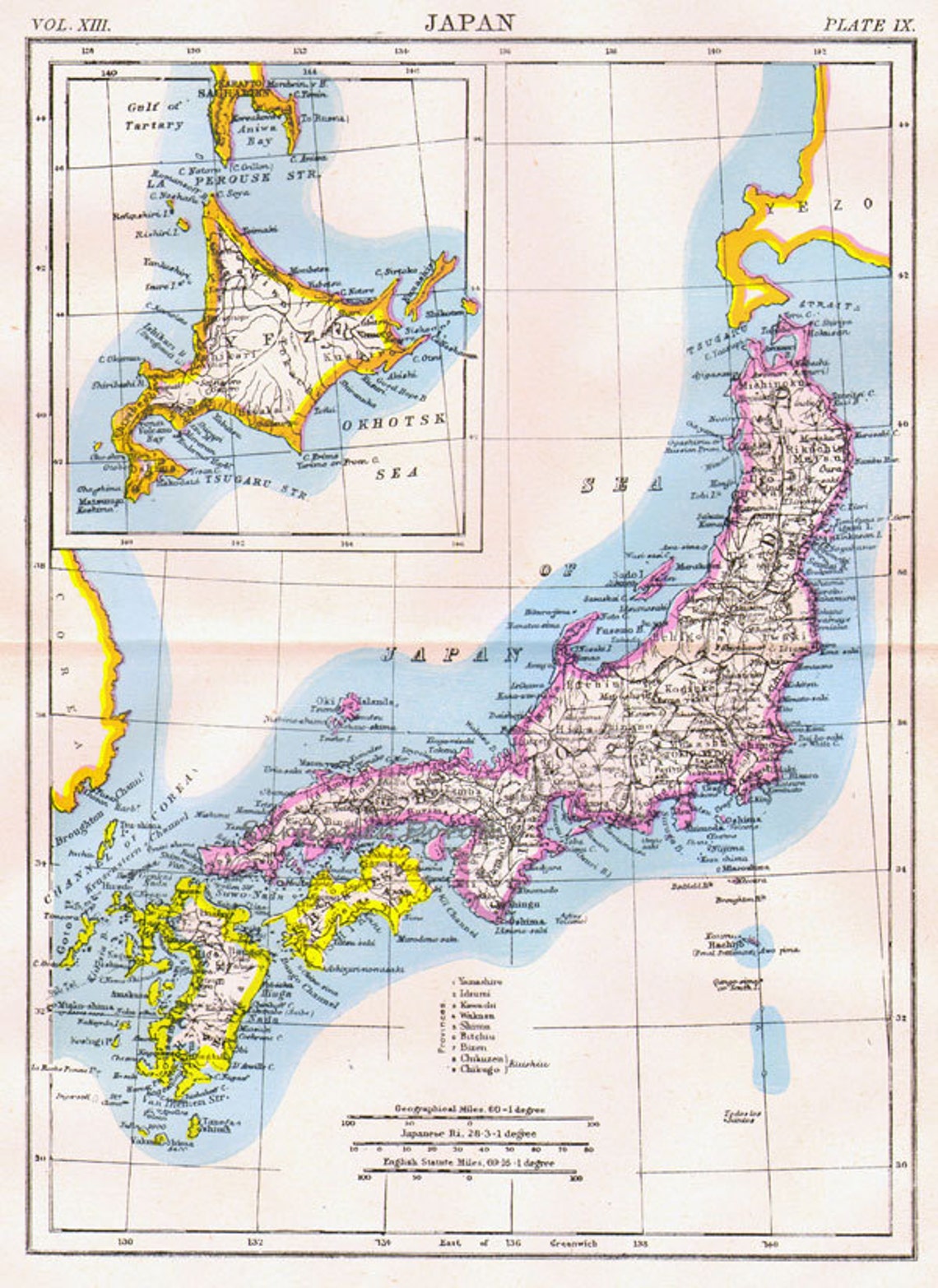 Japan Map Antique Copper Engraving Asian Cartography 1892 Vintage ...