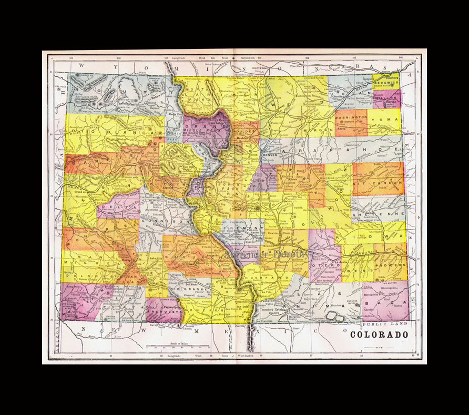 Map Colorado USA State Antique Copper Engraving Vintage North American ...