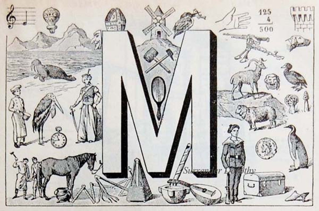 Letter M French Dictionary Alphabet Chart Paris France to Frame Black ...