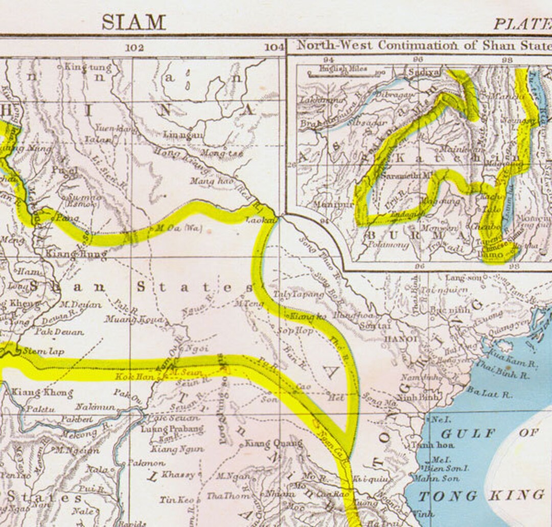 Siam Thailand Cambodia Map Antique Copper Engraving Asian Cartography ...
