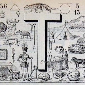 Letter T French Dictionary Alphabet Chart Monogram Paris France to ...