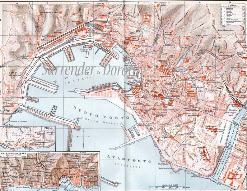 Genoa Italy European City Map Vintage Edwardian Antique - Etsy