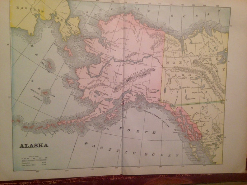 ALASKA Map 1892 Antique Copper Engraving North American Cartography ...