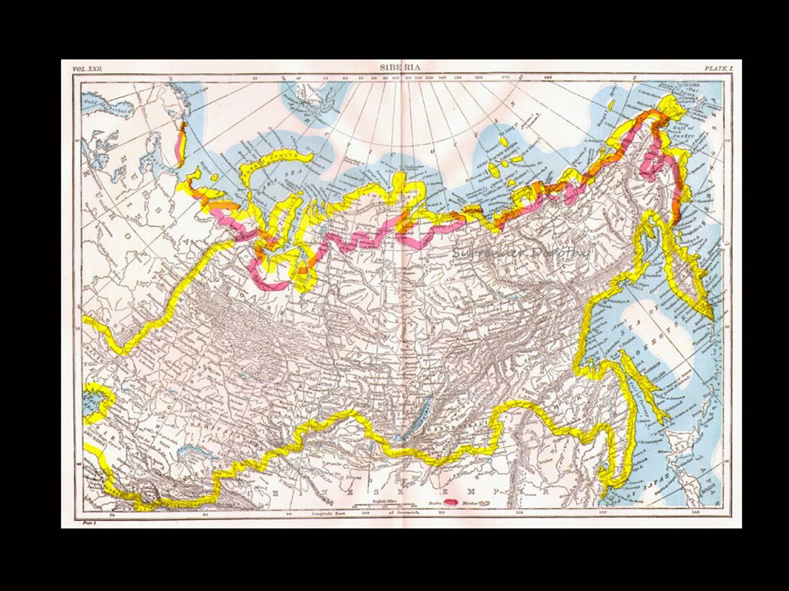 Siberia Map Antique Copper Engraving Vintage European Cartography 1892 ...