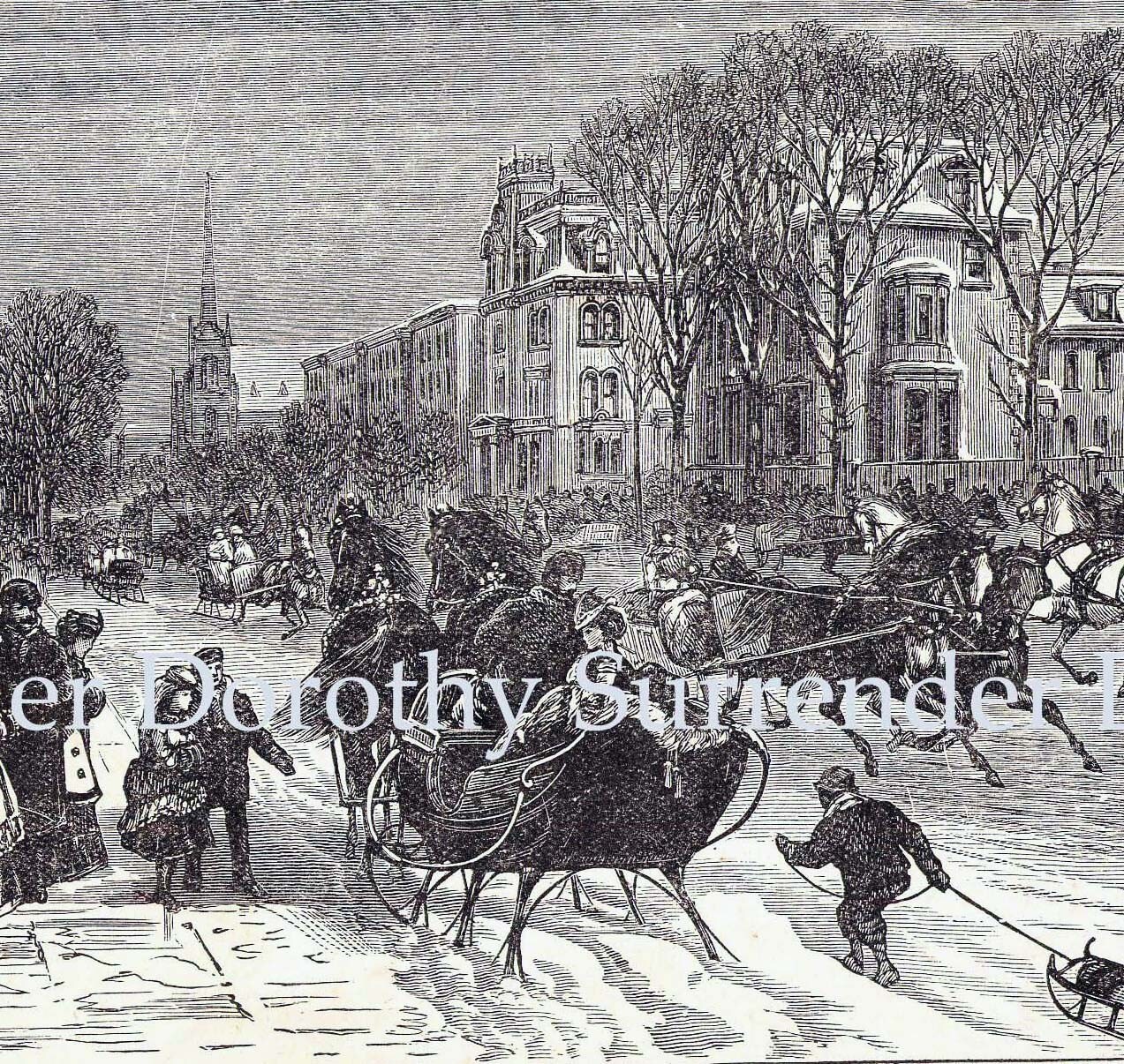 American Winter Scene Victorian Engraving Horses Sleighs 1890 - Etsy