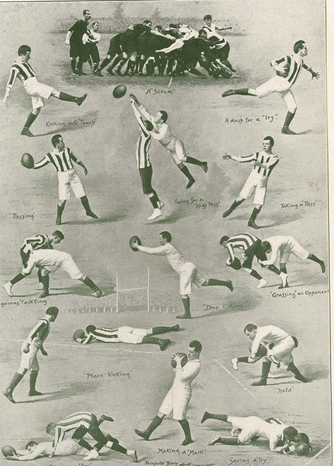 Manly Sport of Rugby Athletic Reference Chart Rotogravure Montage to ...