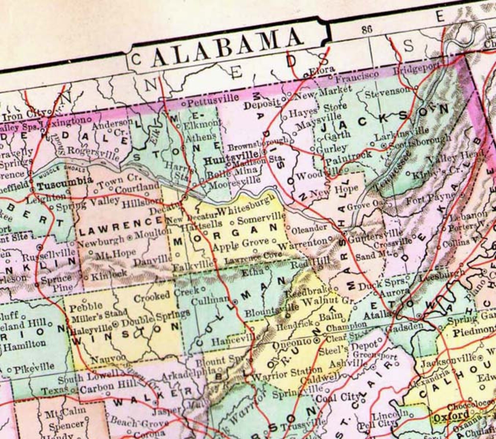 Alabama Map USA United States 1896 Victorian Era Antique Copper ...