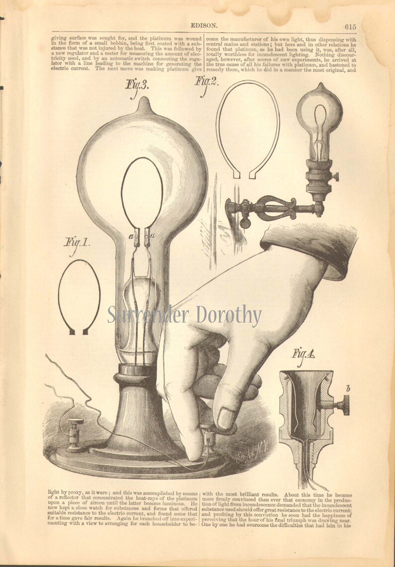 Edison's Electric Light Antique Victorian Invention 1884 - Etsy