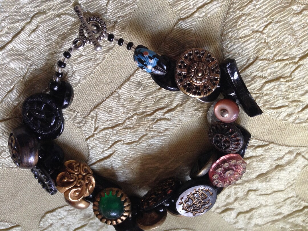 Victorian Button Bracelet 1900s Cut Steel Glass Rhinestone Antique ...