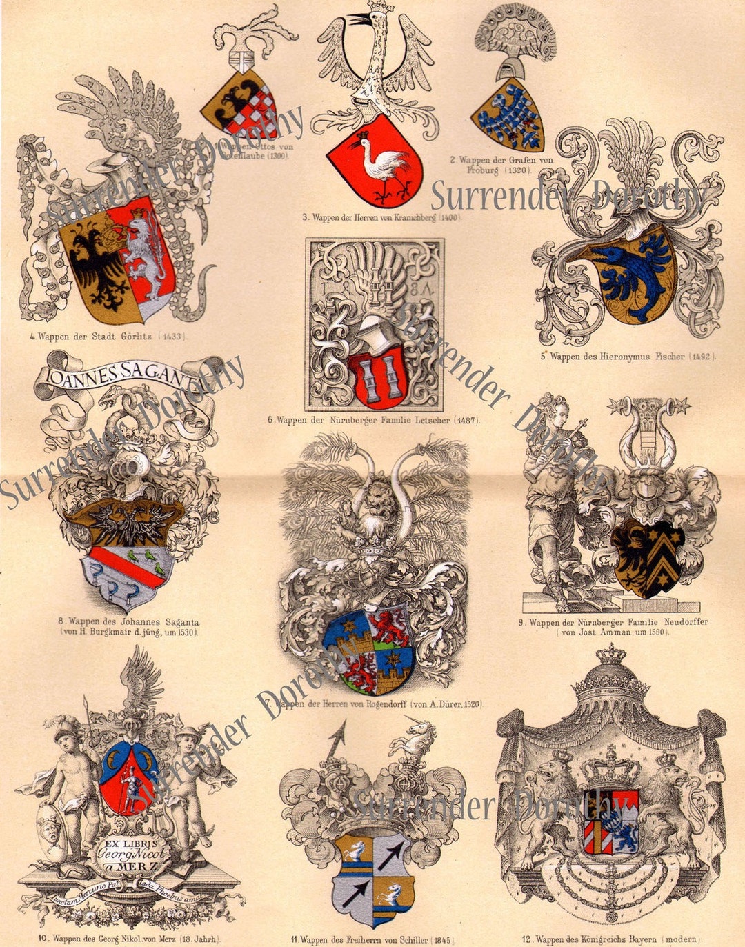 Royal Family Crests Coats of Arms Germany 1887 Victorian Heraldry ...