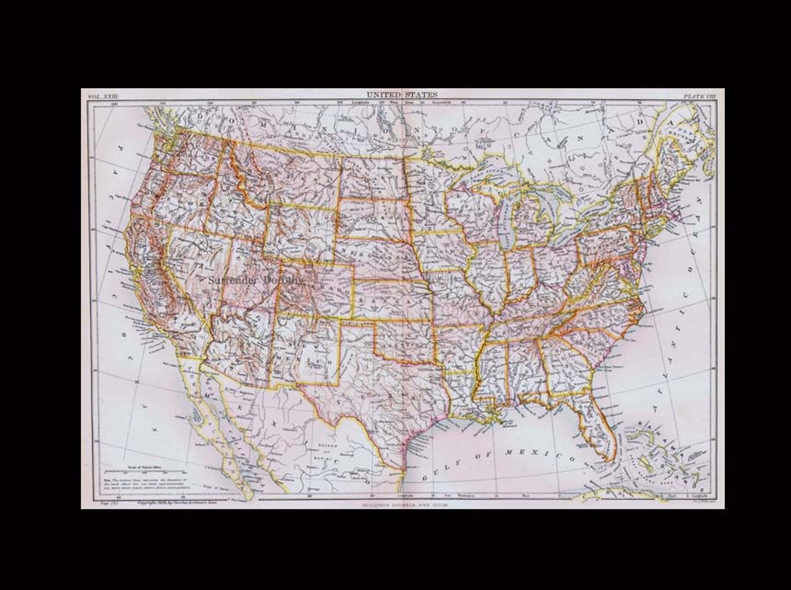 United States Map USA Antique Copper Engraving Vintage North American ...
