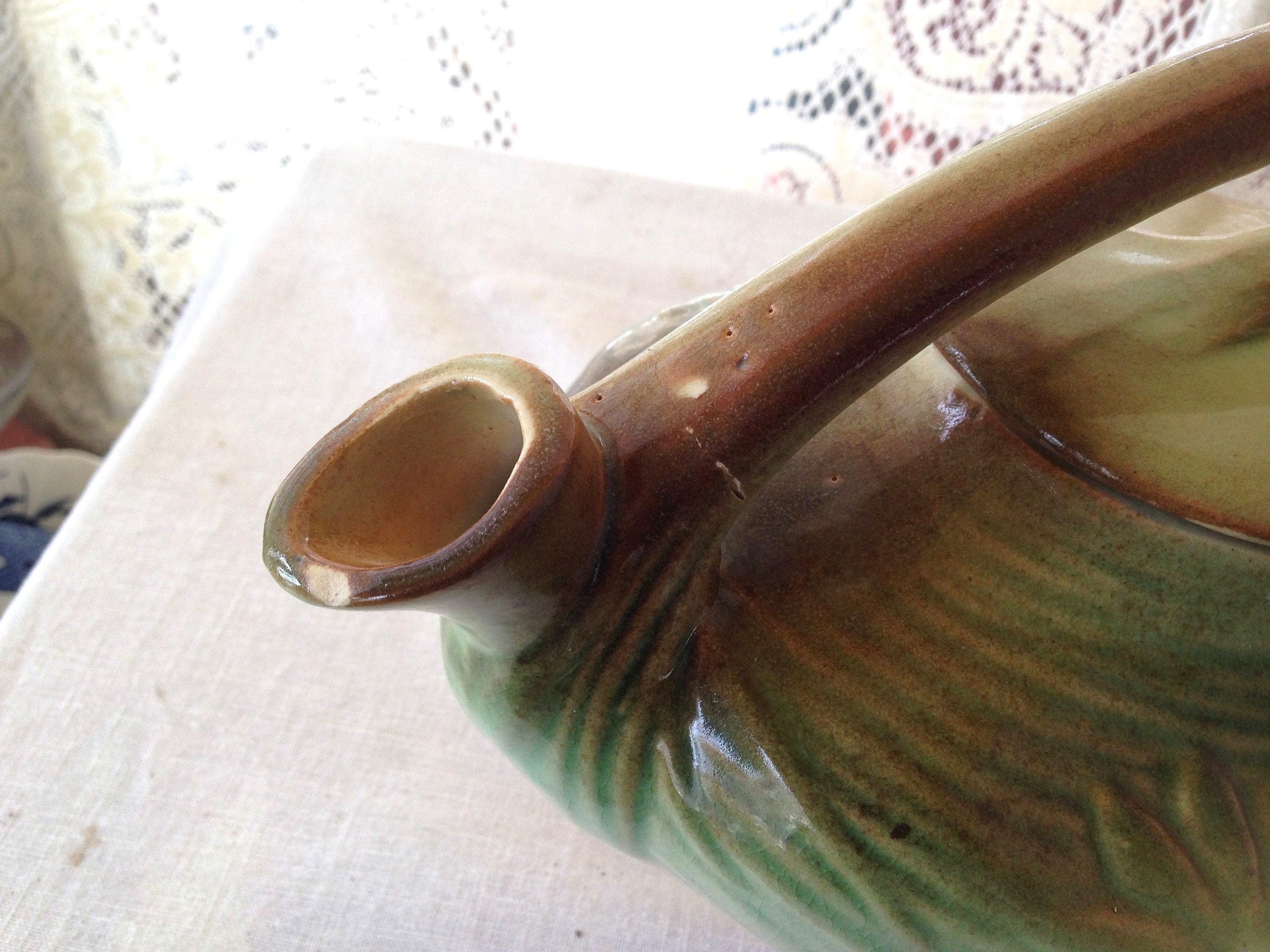 Vintage Mccoy Teapot Art Pottery Green & Brown Daisy Aladdin With Lid ...