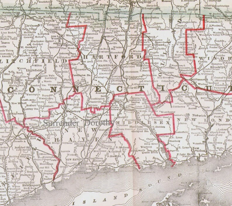 Connecticut USA State Map Antique Copper Engraving North - Etsy