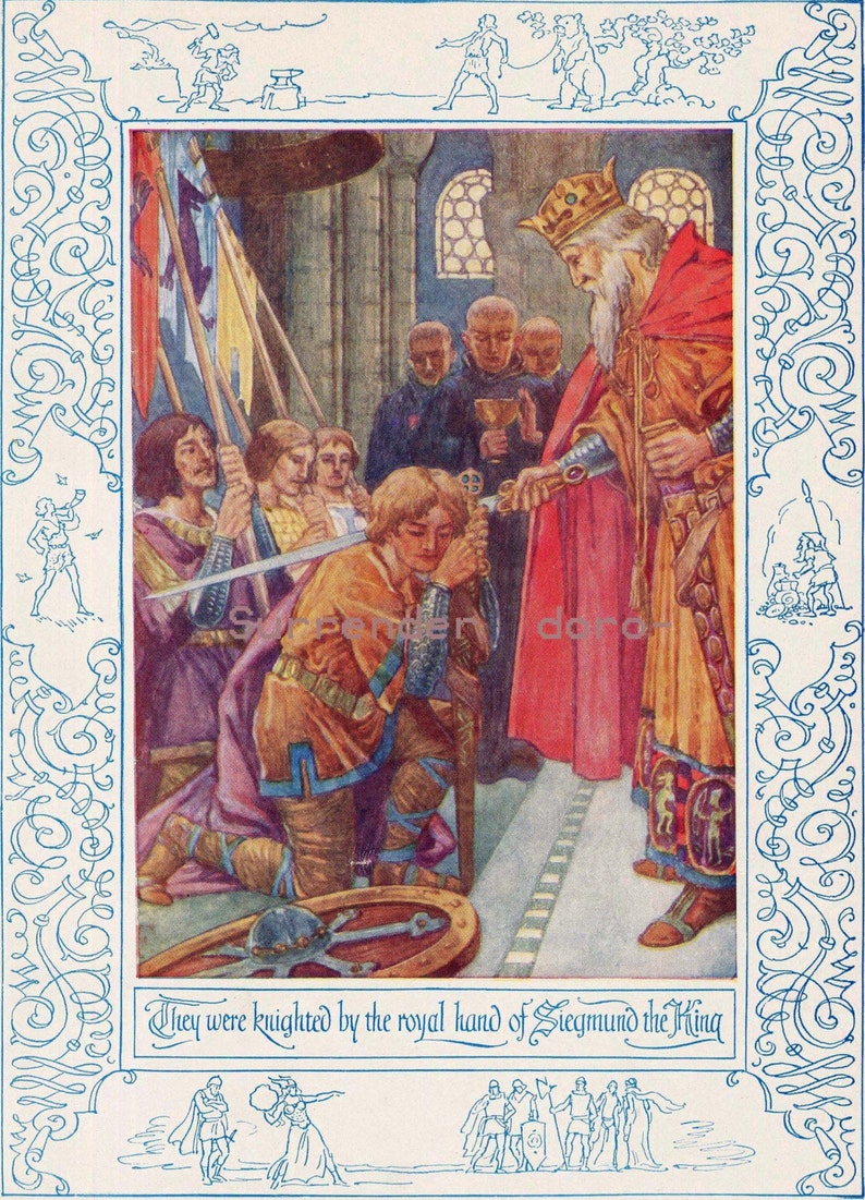 Knighted by King Sigmund 1920s Original Vintage Children's Lithograph ...