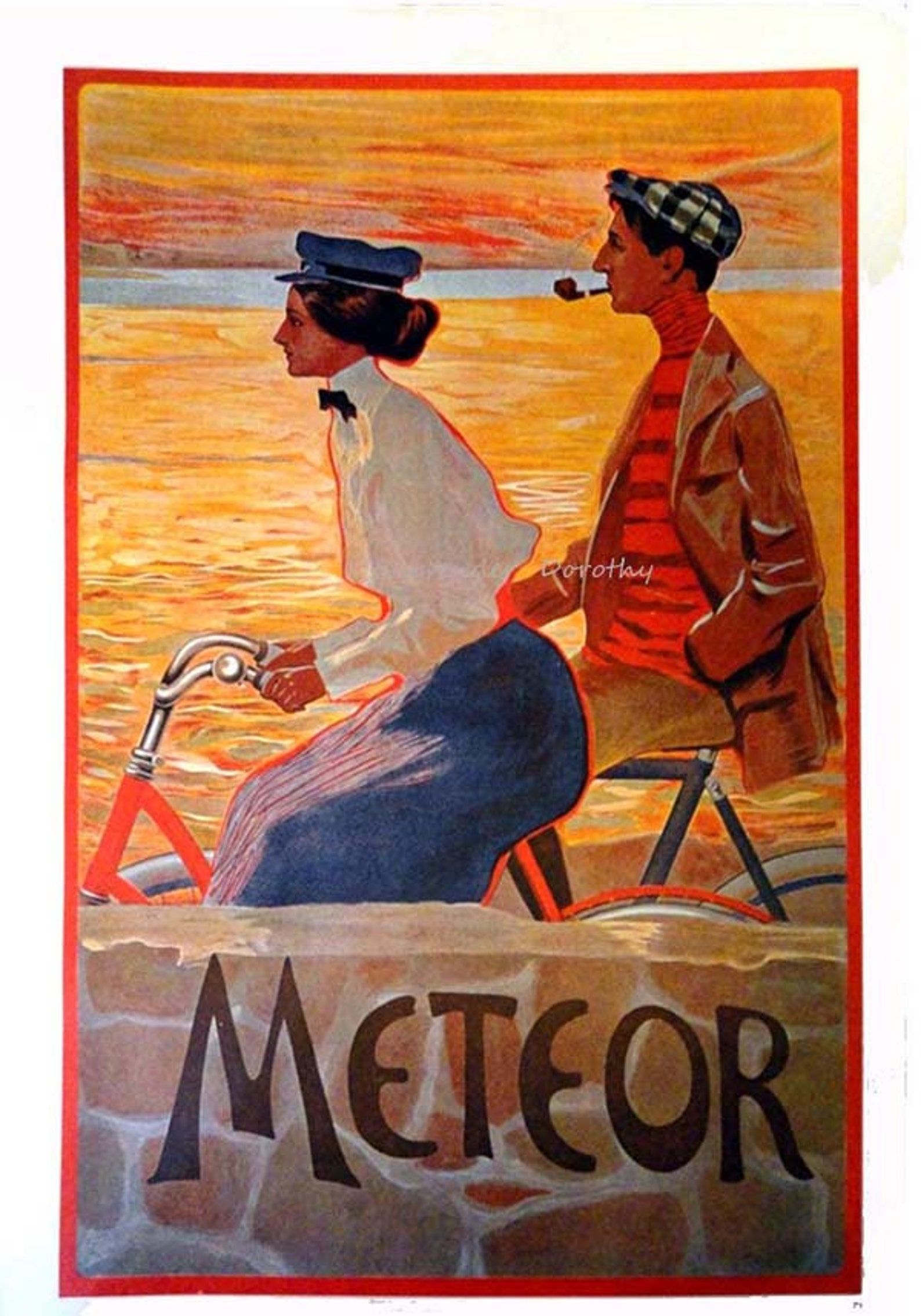 Meteor Bicycles Lady & Gent With Pipe Vintage Victorian Advertisement ...
