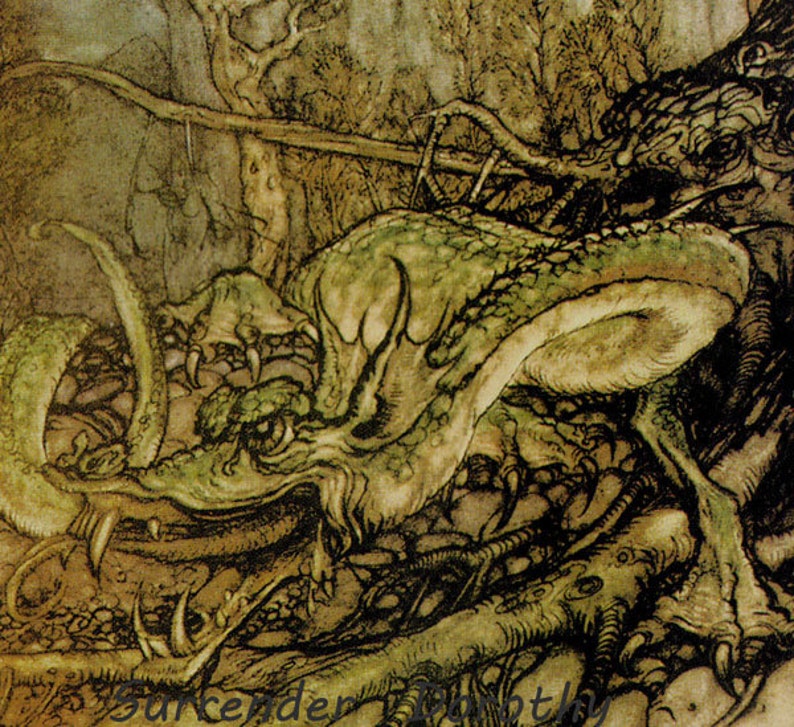Green Dragon Monster Arthur Rackham Vintage Children's Nursery ...