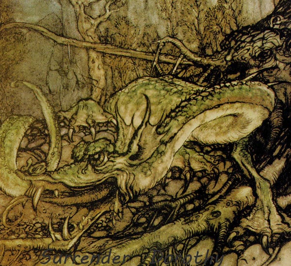 Green Dragon Monster Arthur Rackham Vintage Children's Nursery ...