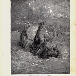 Monkey & Dolphin Dore Vintage Victorian Print 1882 Natural History ...
