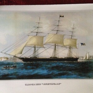 Currier & Ives Clipper Ship Nightingale Color Lithograph Print to Frame ...