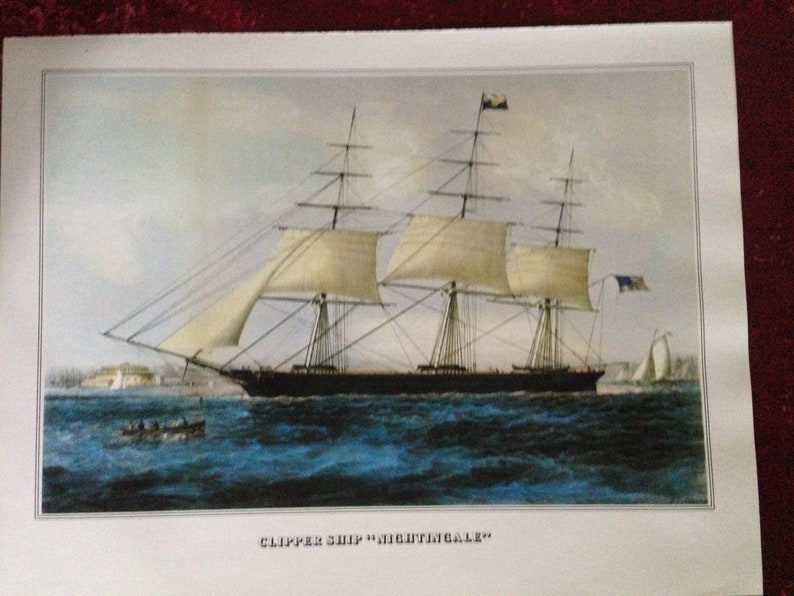 Currier & Ives Clipper Ship Nightingale Color Lithograph Print to Frame ...