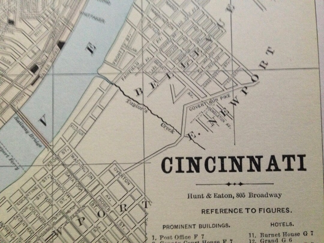 Cincinnati Ohio Map 1890 Vintage Victorian Antique Copper Engraving USA ...