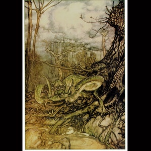 Green Dragon Monster Arthur Rackham Vintage Children's Nursery ...
