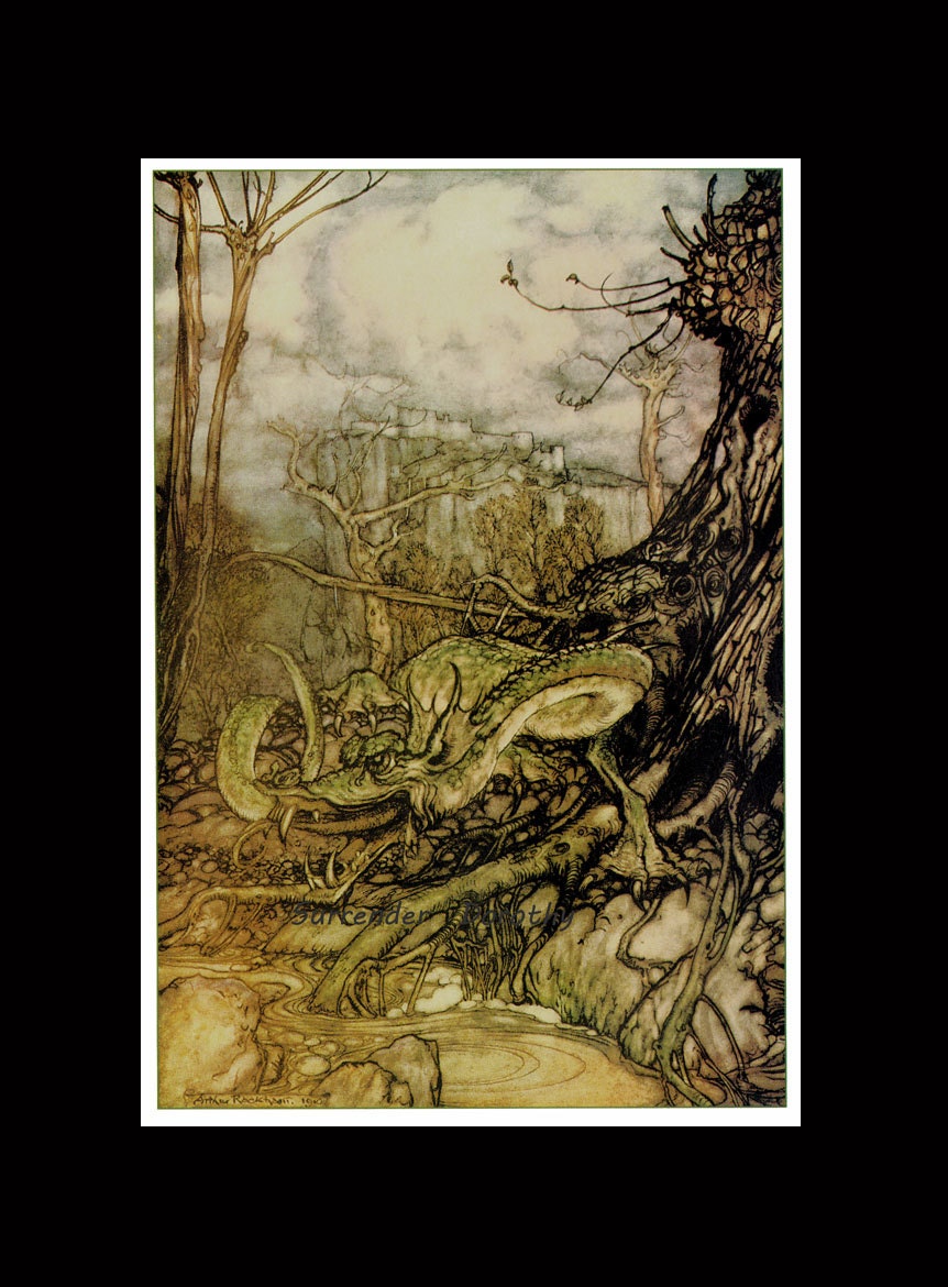 Green Dragon Monster Arthur Rackham Vintage Children's - Etsy