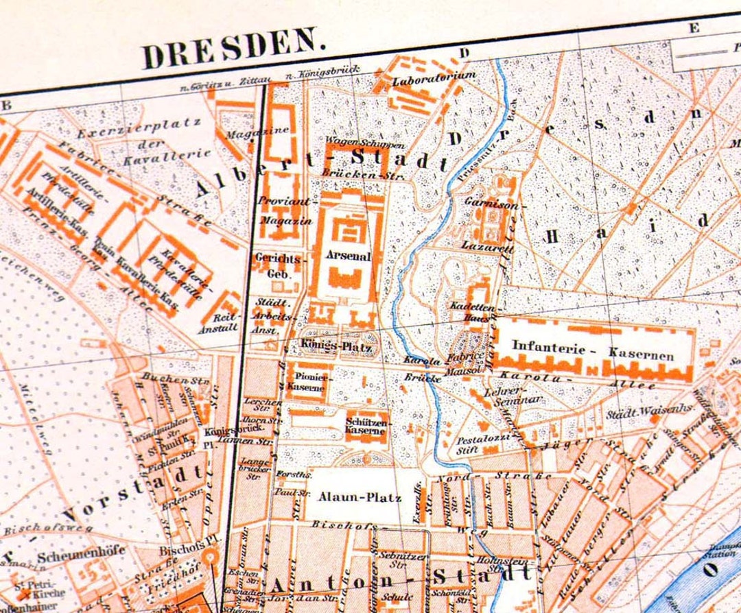Dresden Germany Map 1903 Vintage Edwardian Steel Engraving Cartography ...