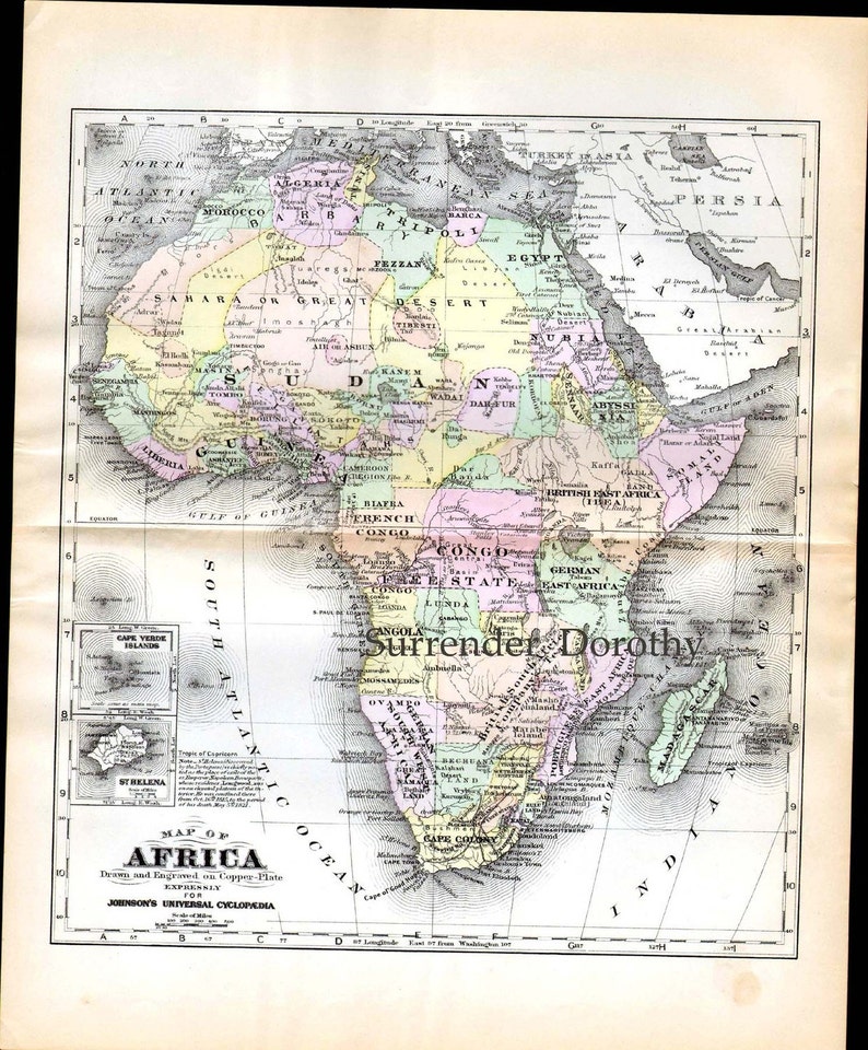 Map Africa 1896 Antique Copper Engraved Map to Frame 13.5 X - Etsy