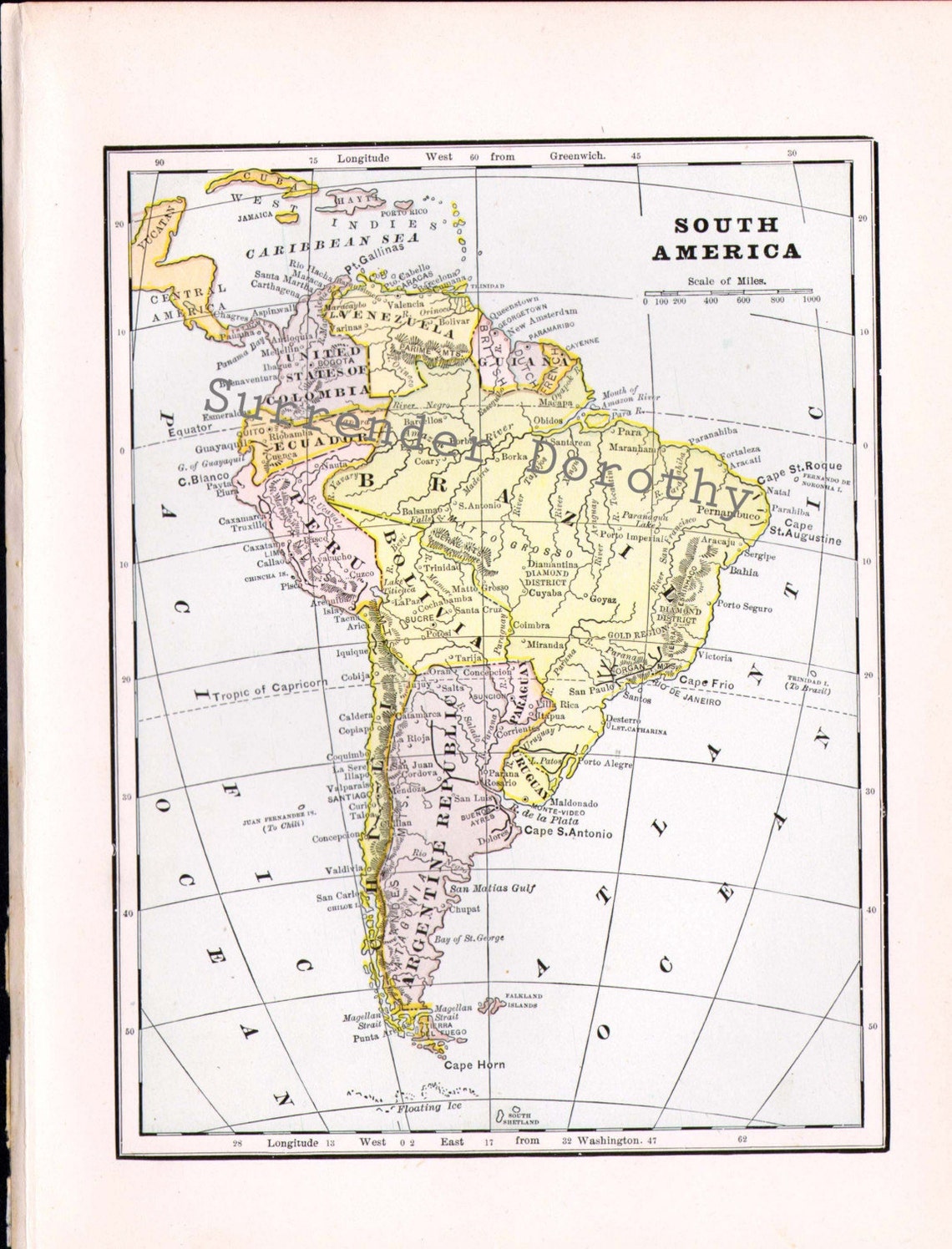 Antique South America Map Victorian Engraving 1889 Vintage | Etsy