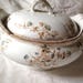 Covered Soup Tureen Waterloo Potteries Aqua Flowers Transfer Ware Gold ...