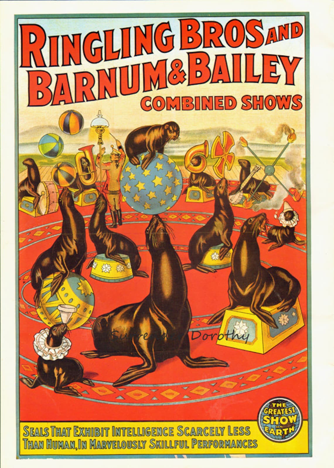 Ringling Bros Barnum And Bailey Circus Poster Trained Seals Usa Etsy