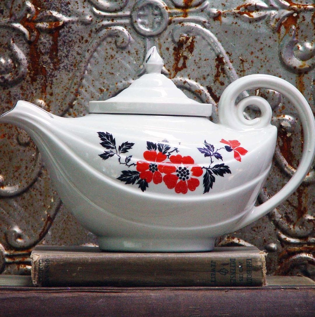 Teapot Hall's Superior China Red Poppy Radiance Aladdin Six Cup Pot ...