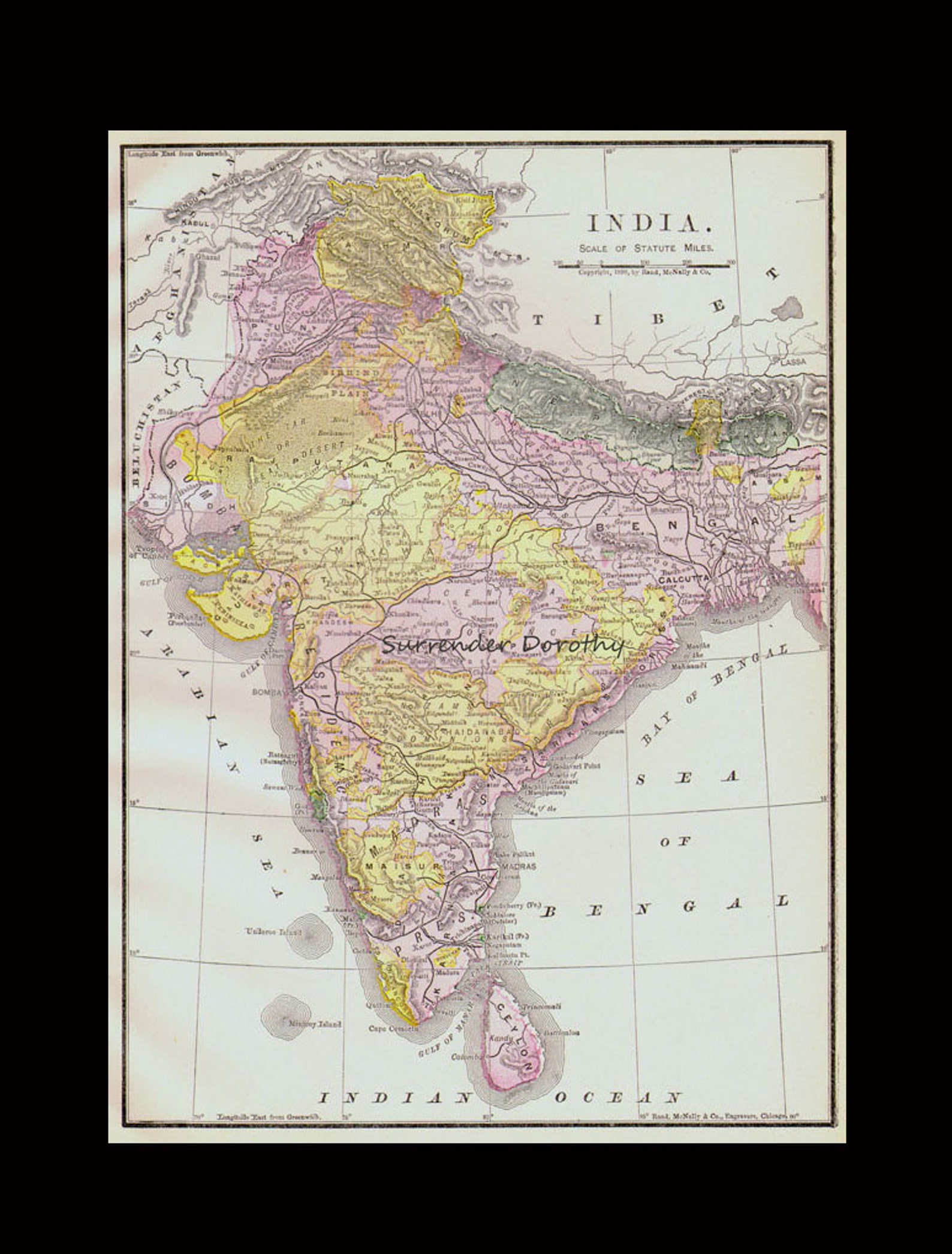 India China Map 1890 Rand McNally Four Color Victorian Antique | Etsy