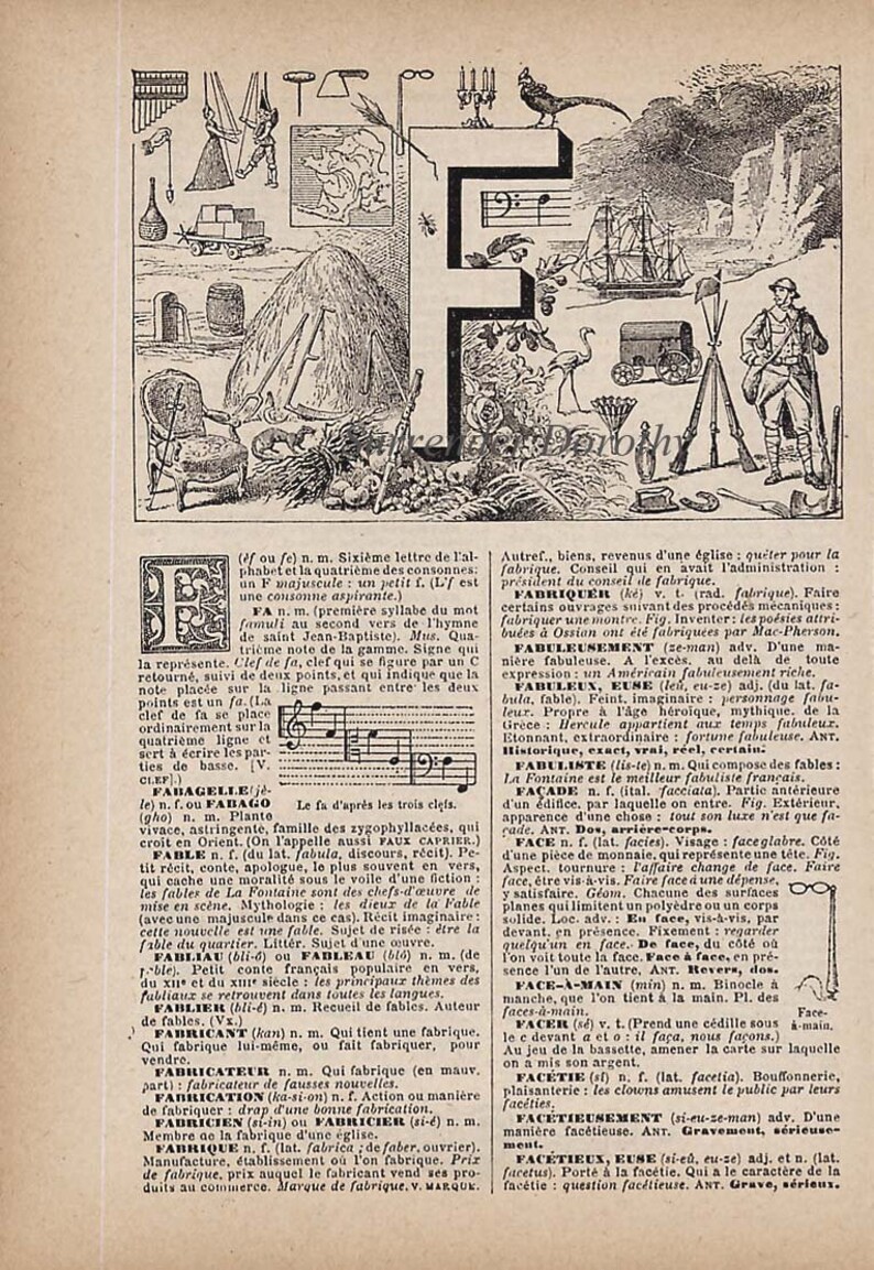 Letter F French Dictionary Alphabet Chart Paris France to - Etsy