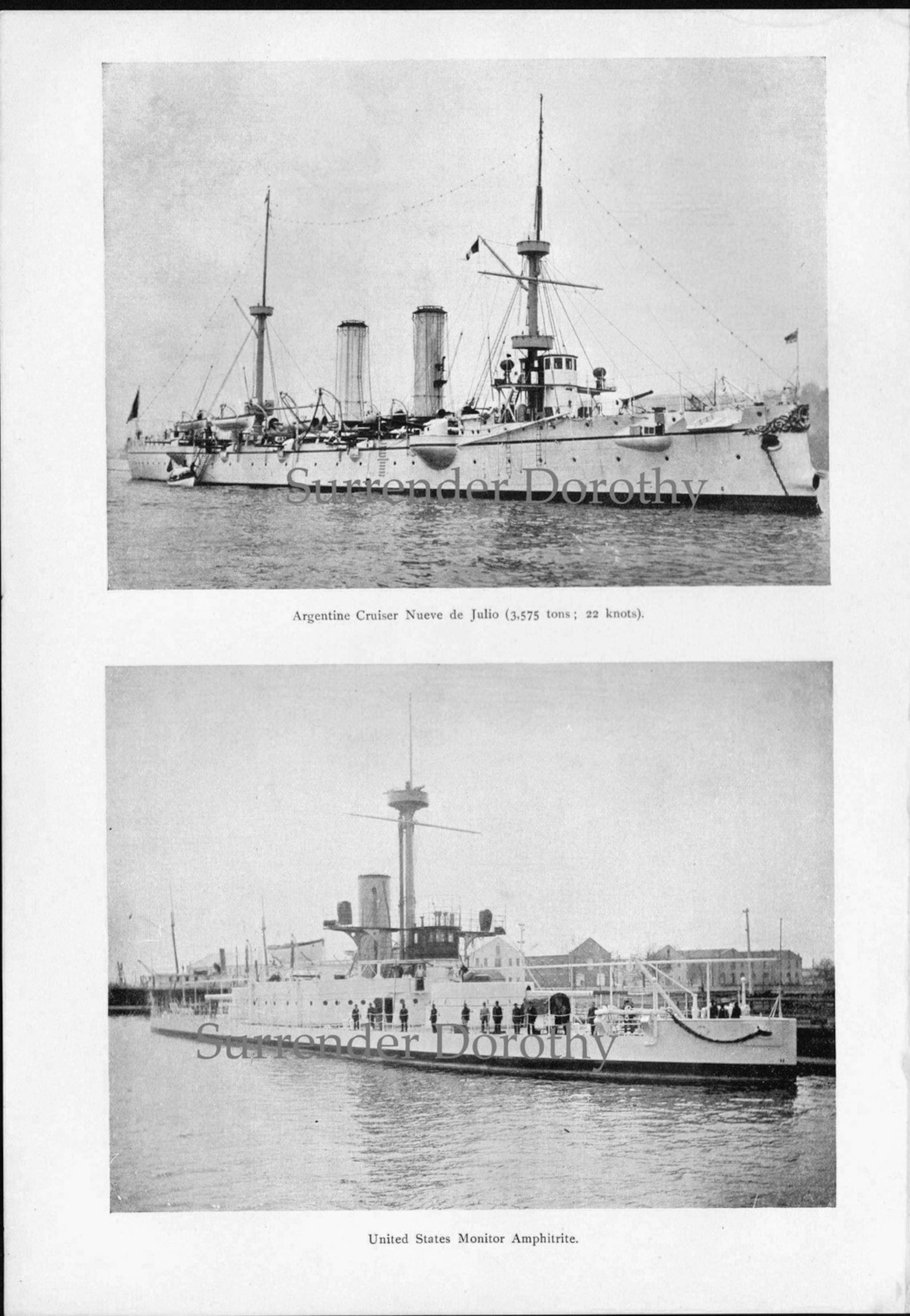French Ironclad Navy Battleship Hoche 1895 Vintage Ship Rotogravure ...