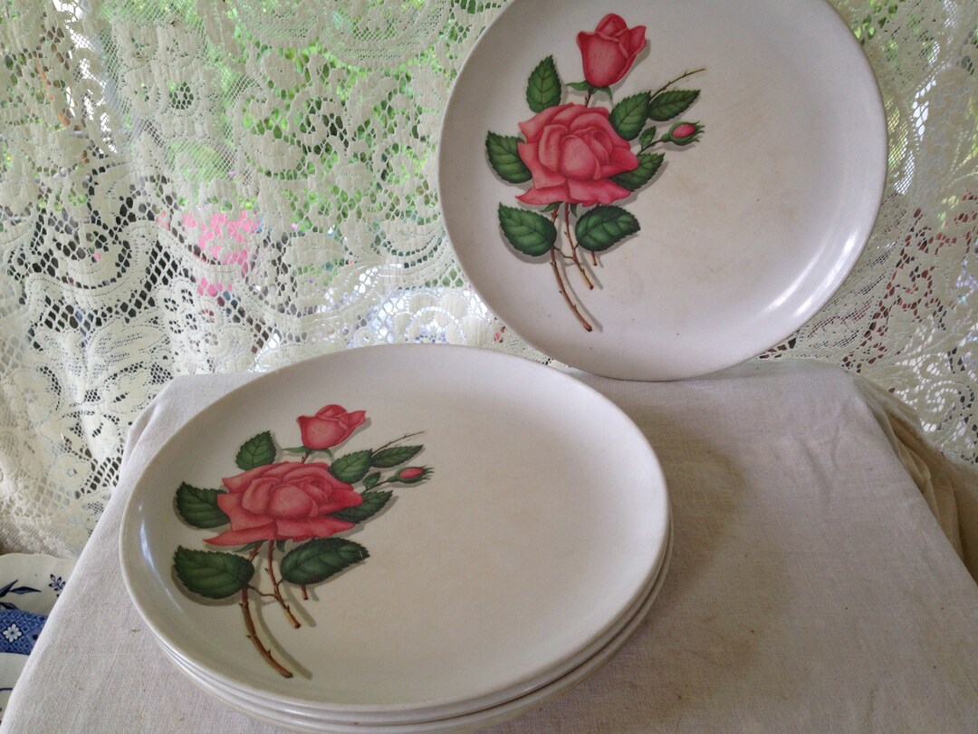5 Royal MELMAC Dinner Plates Pink Rose Melamine Classic 1960s Vintage ...