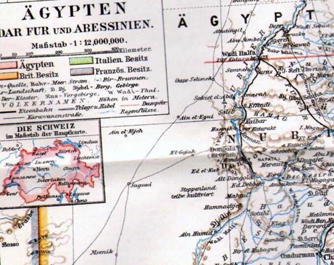 Egypt Map Victorian Era 1894 Antique Steel Engraving Cartography to ...