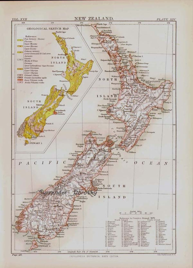 New Zealand Australia Map Antique Copper Engraving Vintage Cartography ...