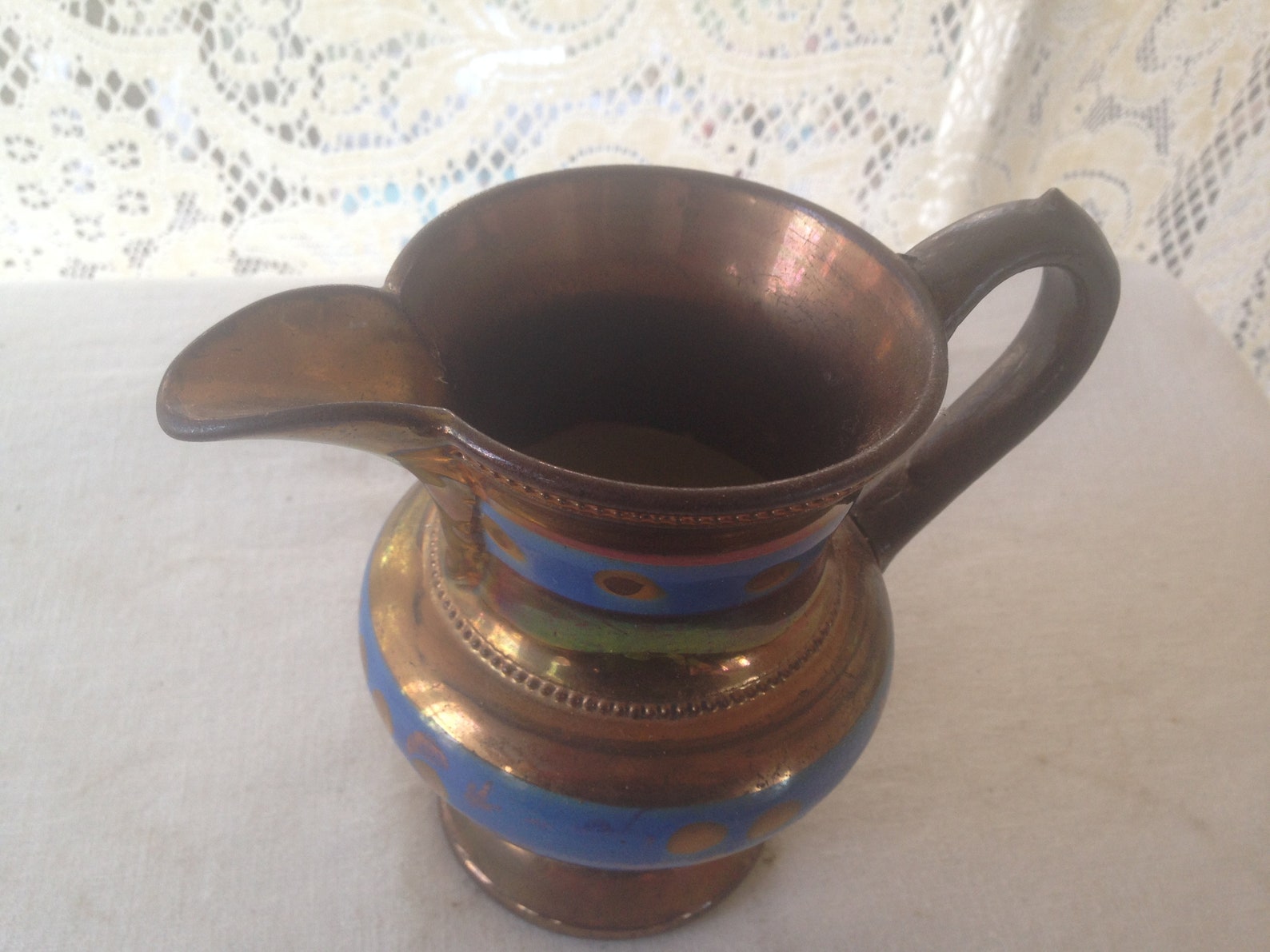 Antique Staffordshire English Copper Luster Ware Pitcher Blue - Etsy